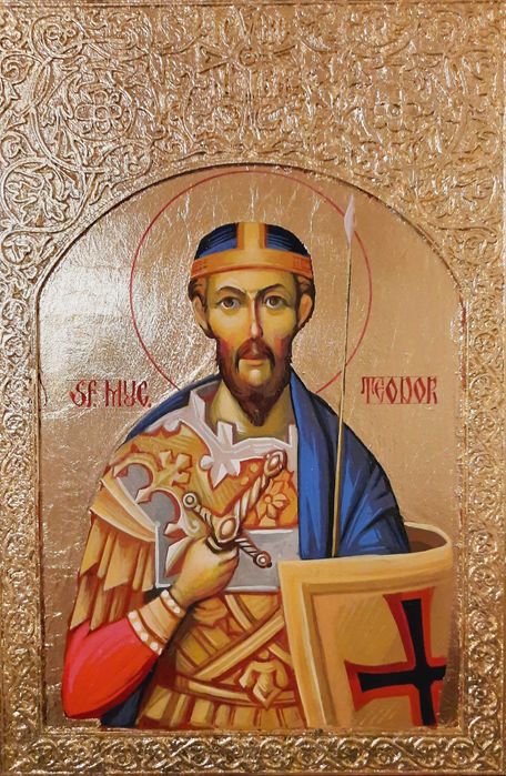 Sf. Mucenic TEODOR, Sf. Ierarh VASILE, icoana PICTATA, 20 x 30 cm Satu ...