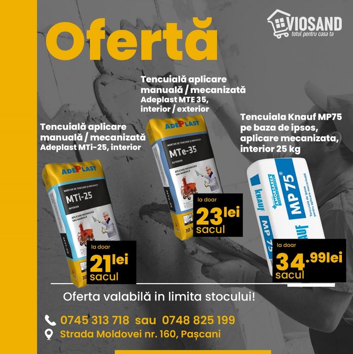 Tencuiala aplicare manuala / mecanizata Adeplast MTi-25, interior, 30 Pascani • OLX.ro