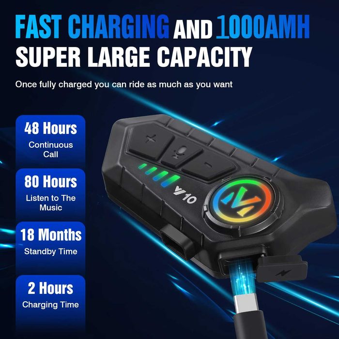 Intercom Sistem Comunicare Casca Moto cu Bluetooth 5.3 1000mAh ...