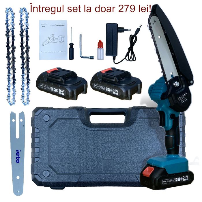 Mini drujba Liduo, 2 acumulatori 21V 2Ah + 3 Lanțuri si 2 Lame 6 ...