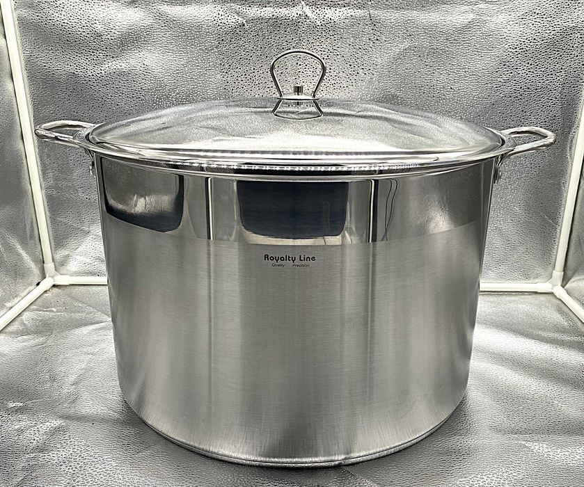 Oala inox 34L cu capac metalic si fund triplu ideala pentru gatit ...