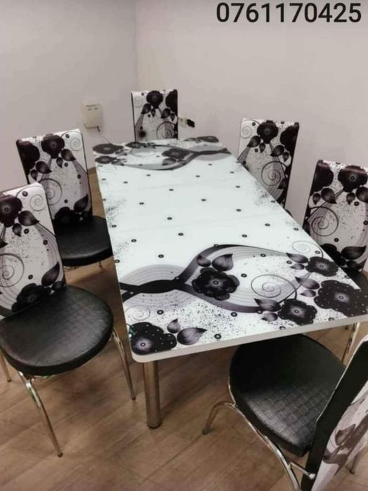 Set masa extensibila cu 6 scaune piele eco,picioare cromat inox, Buzau ...