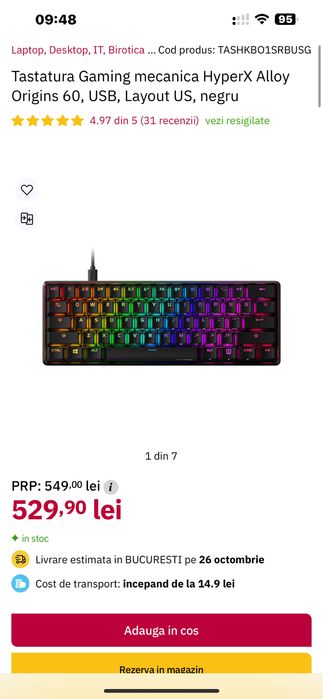 HyperX alloy origins core 60 - tastatura mecanica Alexandria • OLX.ro