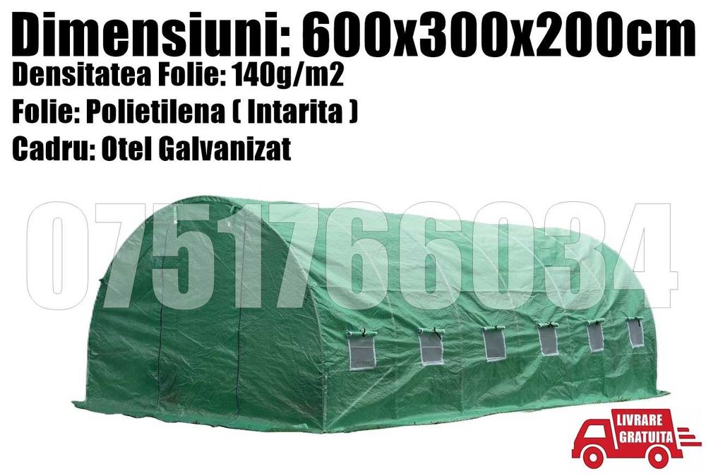 Sera Solar Gradina Tunel Otel Folie Flori Legume 6x3x2m LIVRAT GRATUIT ...