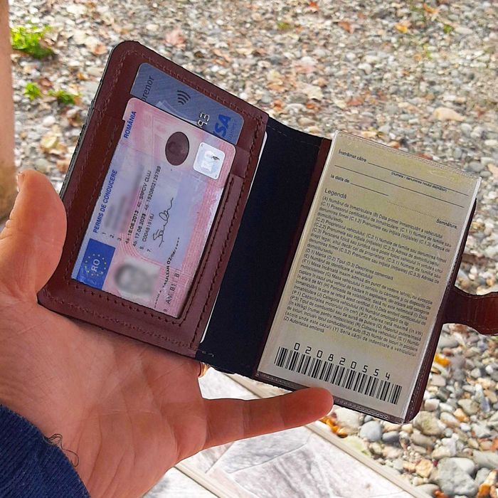 Portdocument auto/portofel piele naturala maro coniac, talon romanesc ...