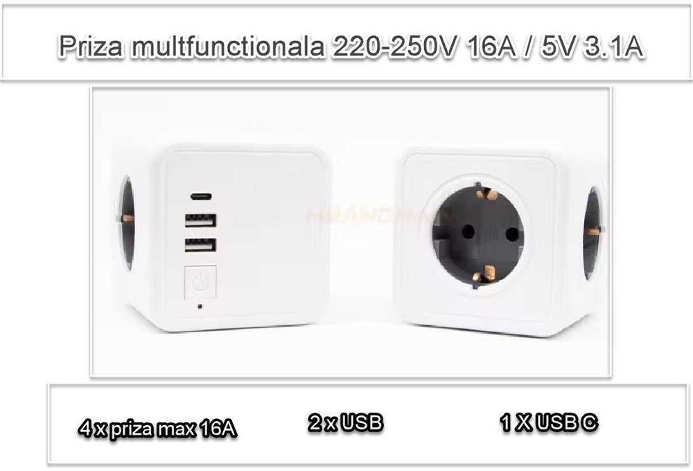 Priza cubica Power cube 230V 16A USB+USB C Targu-Mures • OLX.ro