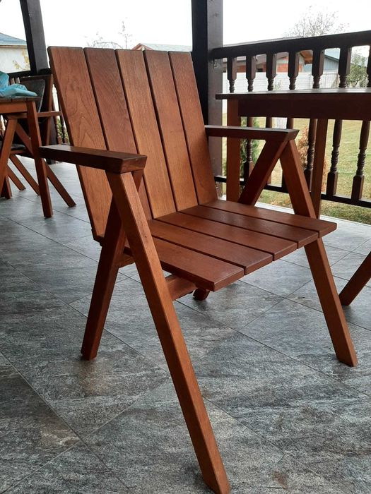 Vand set 6 scaune terasa NOI lemn masiv salcam tratat pentru exterior ...