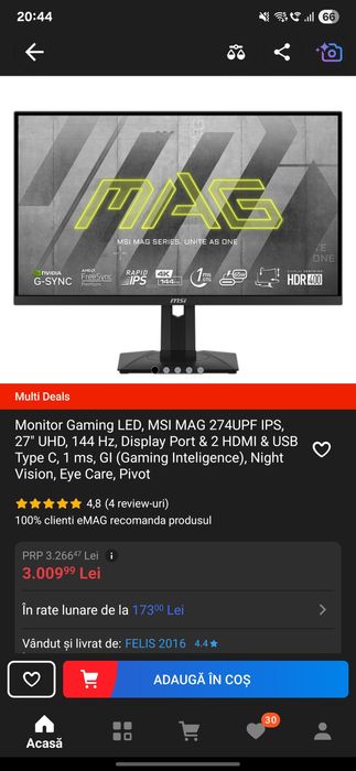 Monitor 4k Gaming MSI MAG Garanție eMAG 1 An Brasov • OLX.ro