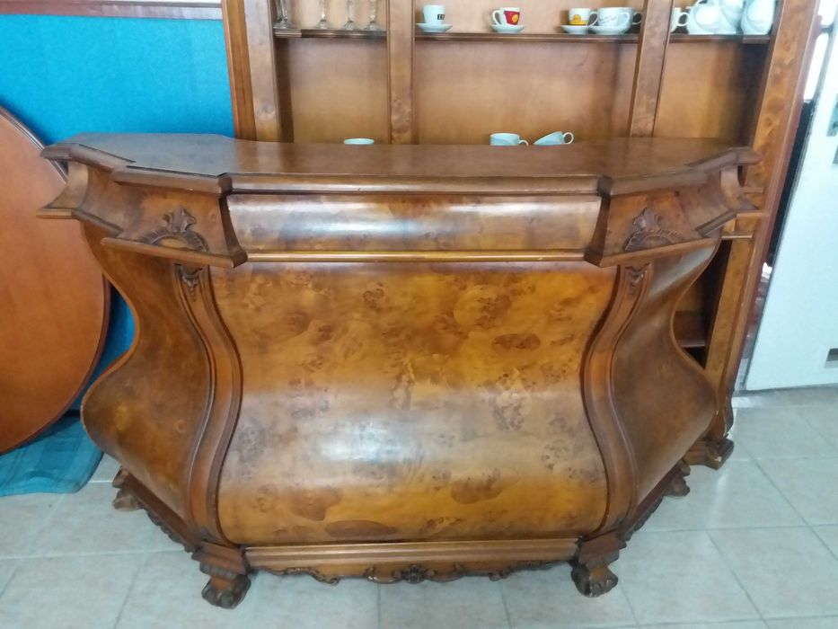 Bar antic mobilier baroc Italia lemn sculptat furnir radacina raritate ...