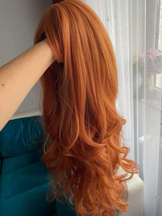 Peruca ARAMIE CUPRU 80 cm lunga ondulată cu breton, imita par natural ...