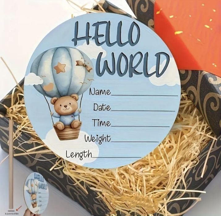 Очарователна дървена табелка „Hello World“ за новородено гр. Варна ...