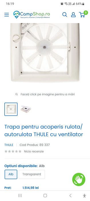 Trapa 40x40 pentru acoperis rulota/ autorulota THULE cu ventilator ...