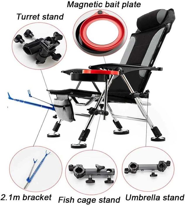 Scaun pliabil pentru pescuit cu suport pentru momeala si undite ...
