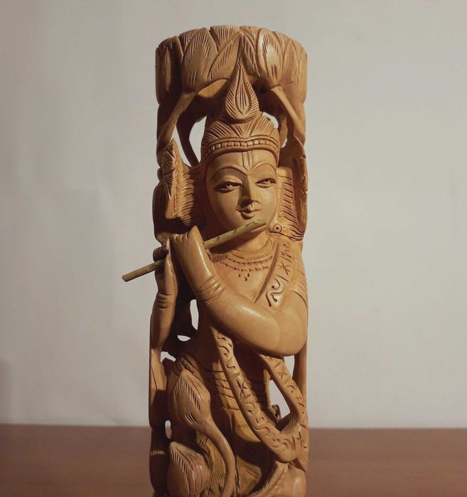 Statueta asiatica Feng shui zeul Krishna |lemn de santal| Veche ...