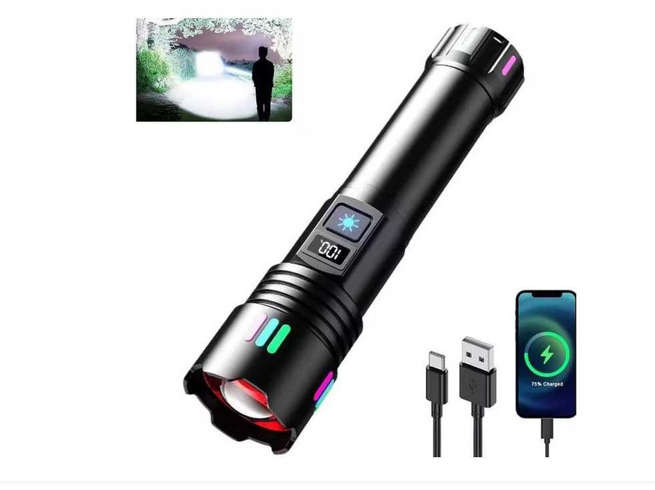Lanterne led tip Laser puternice acumulator zoom afisaj raza 700 metri ...