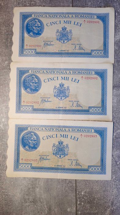Bancnote Vechi 5000 lei 1943 serie consecutiva Pitesti • OLX.ro