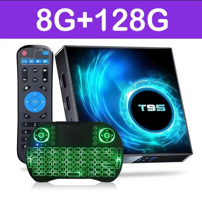 Smart TV BOX T95 Ram 8GB, Rom 128GB Android 14 + безжична клавиатура гр ...