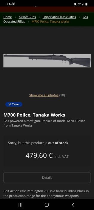 Sniper airsoft Tanaka M700 Police CO2 Lapusel • OLX.ro