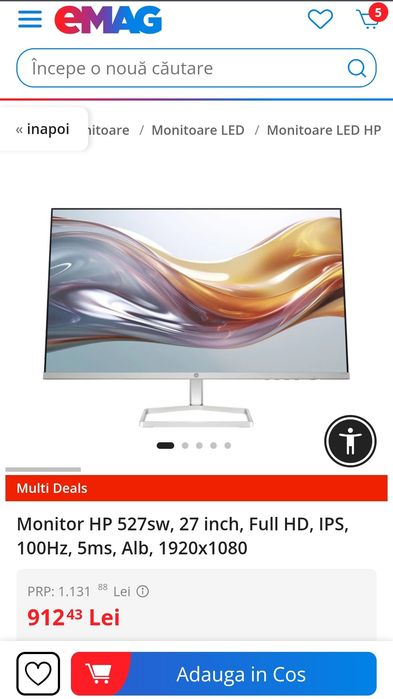 Monitor HP 527sw, 27 inch, Full HD, IPS, 100Hz, 5ms, Alb, 1920x1080 ...