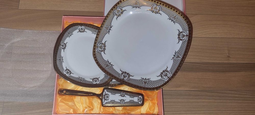 Set din portelan pt servire tort + set de masă Bamboo Monalife Resita ...