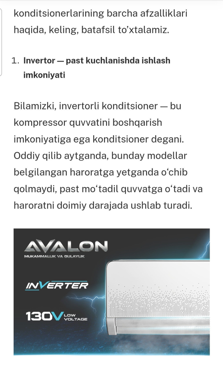 Кондиционер AVALON 12 invertor арзон нархда