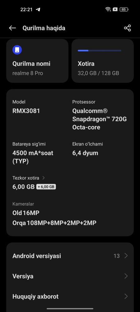 Realme 8 pro 6+6/128 Gb