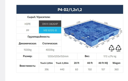 Поддоны пластиковые  1200х1200х150 цена  470 000  сум 1шт