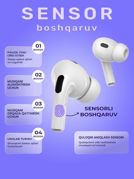 Sensor ekranli simsiz quloqchin bluetooth naushnik