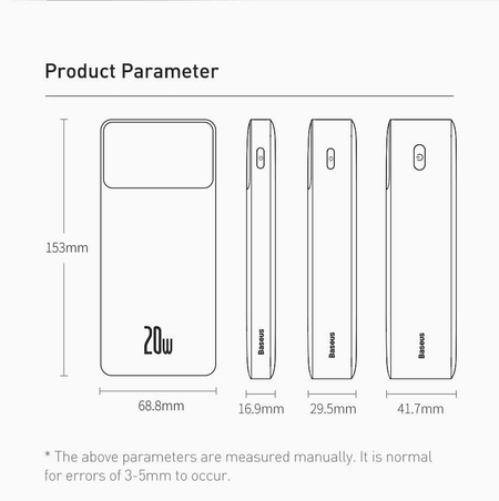 Baseus 20W Power Bank 20000mAh For iPhone 12 Bipow Digital Display