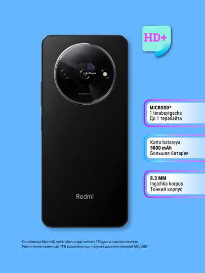 Смартфон Xiaomi Redmi A3 3/64GB, microSD до 1 ТБ, батарея 5000 мА/ч