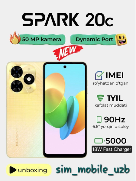 Tecno Spark 20C 2024 New Super Skidka+Garantiya+Dastavka