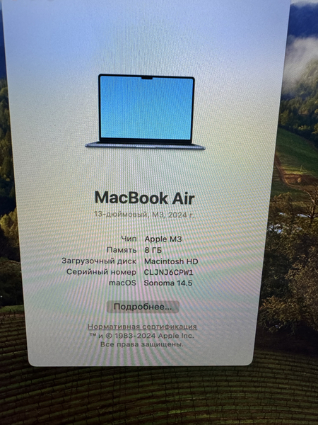Macbook air 13-inch 8/256gb m3 blue идеал холат