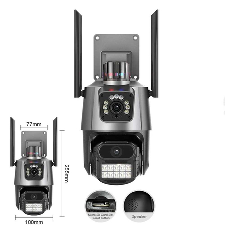 4G SIM Kartalik Tashqi suv o'tkazmaydigan xavfsizlik kamerasi, 3*3 6MP
