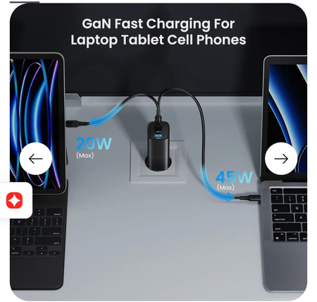 Зарядное устройство ASOMETECH GaN USB Type C, 65 Вт, 45 Вт