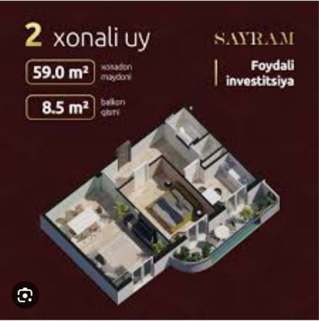 Своя, Новостройка ЖК Сайрам 2/10/16  59,76м²+8,5м²(балкон)=68,26м²