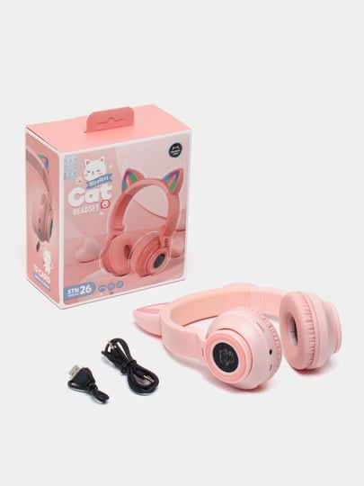 Беспроводные наушники кошачьи ушки bluetooth, aux Led FM
