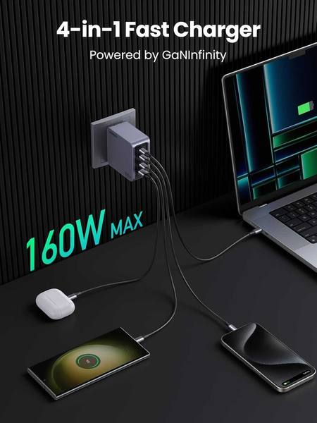 UGREEN Nexode Pro 160W 4-портовое быстрое зарядное устройство GaN