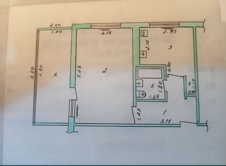 Экобазар Атлас Феруза (военка). 2/4/5 два балкона 2×6 и 2×3. Не торец