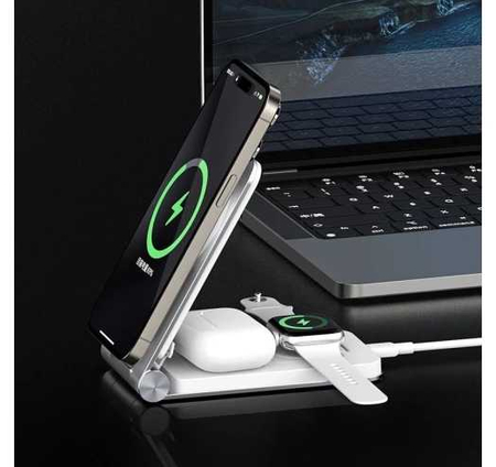 Беспроводная зарядка MAXCO 3in1 15W Folding Wireless Charger (MW08)