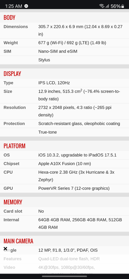 iPad Pro 12.9, 2nd gen, 256gb, Wifi, 120hz