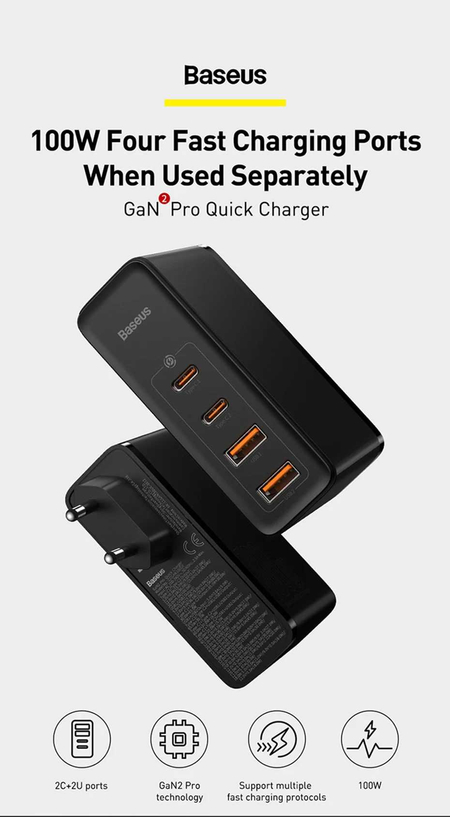 Baseus 100W GaN2 Pro Quick Charger 4.0 For Laptop/Macbook/Ultrabook