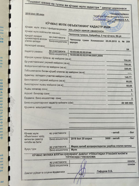 Chilonzor tumani 20 daha 7 sotix hovli