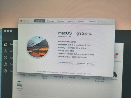 Mac Mini High Sierra, Memory 480GB, RAM 4GB, ,Nvidia Geforce 320M, 201