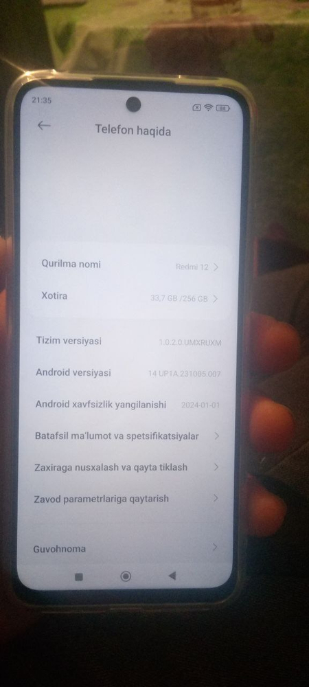 Redmi 12 Xotira 8+4/256gb