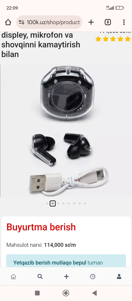 Simsiz Bluetooth quloqchinlar Air39, displey, mikrofon va shovqinni ka