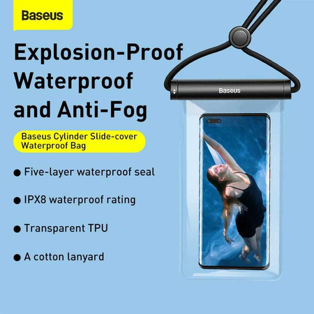 Baseus Cylinder Slide-cover Waterproof Phone Case Bag Swimming Bag 7.2