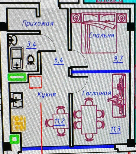 Новостройка 2/1/6 Черновая отделка 42м2 Яшнабадский р-он