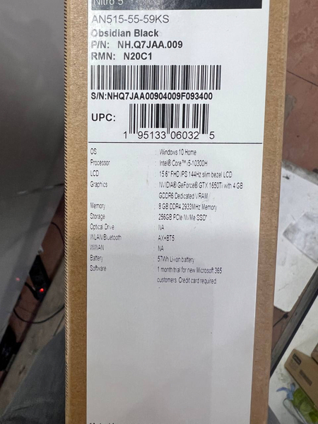 acer Nitro 5 core i5-10gen 8GB/256GB GTX1650Ti 4GB