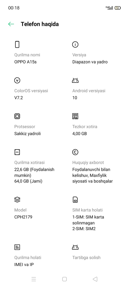 OPPO A 15 S holati yangi