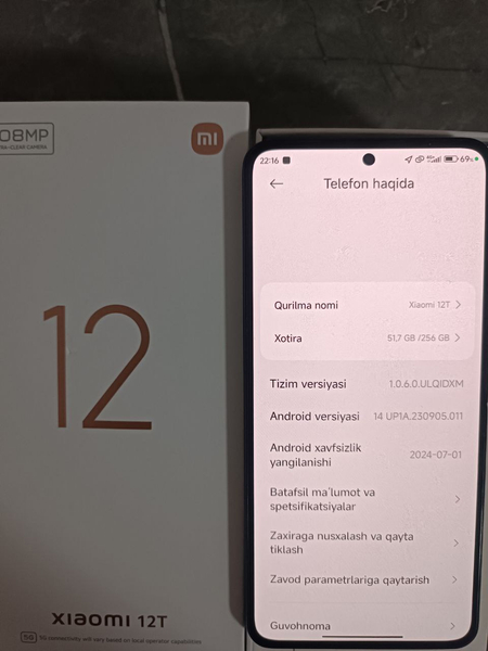 Xiaomi 12 T  8+8/256